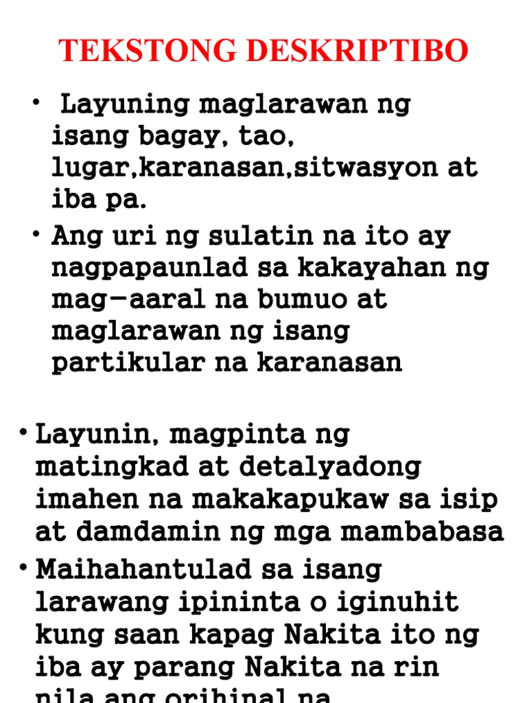 Tekstong Deskriptibo 1 | PDF