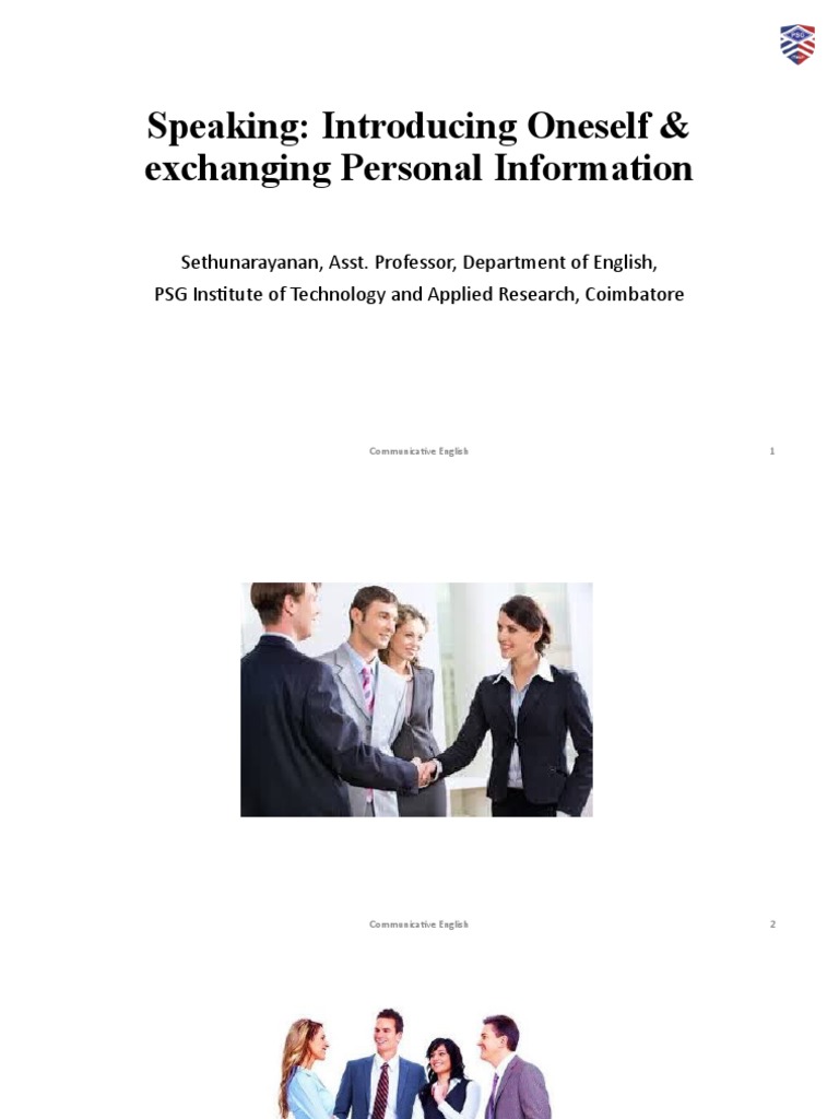 Speaking Introducing Oneself and Exchanging Personal Information | PDF ...