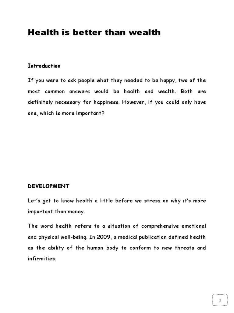 Health Over Wealth: A Vital Debate | PDF | Mental Health | Well Being