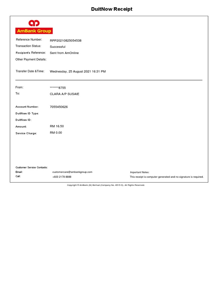 Duitnow Receipt: Rpp20210825054538 Successful Sent From Amonline | PDF | Finance & Money Management