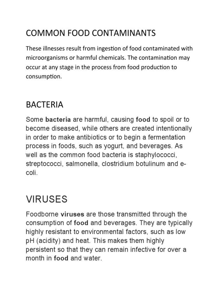 Common Food Contaminants | PDF