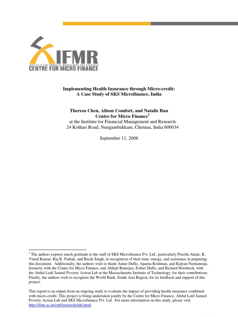 Implementing Health Insurance Through Micro-Credit: A Case Study of SKS Microfinance, India ...