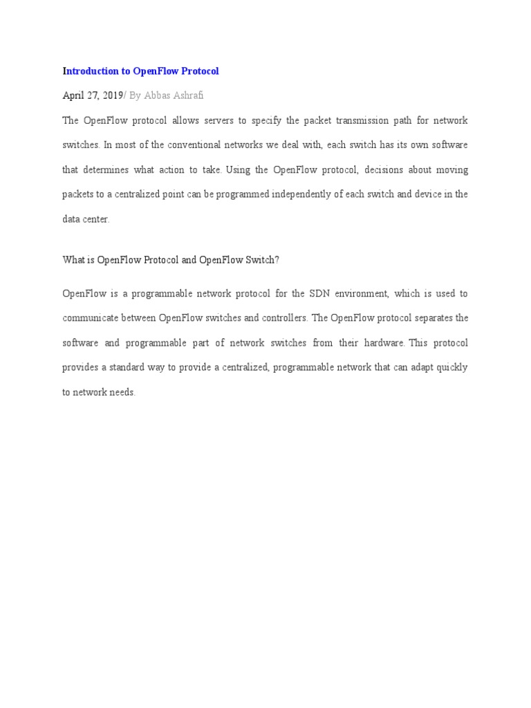 Introduction To OpenFlow Protocol | PDF | Computer Network | Network Switch