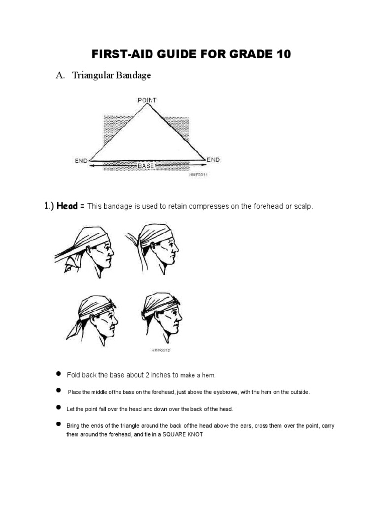 First-Aid Guide For Grade 10: A. Triangular Bandage | PDF | Hand | Arm