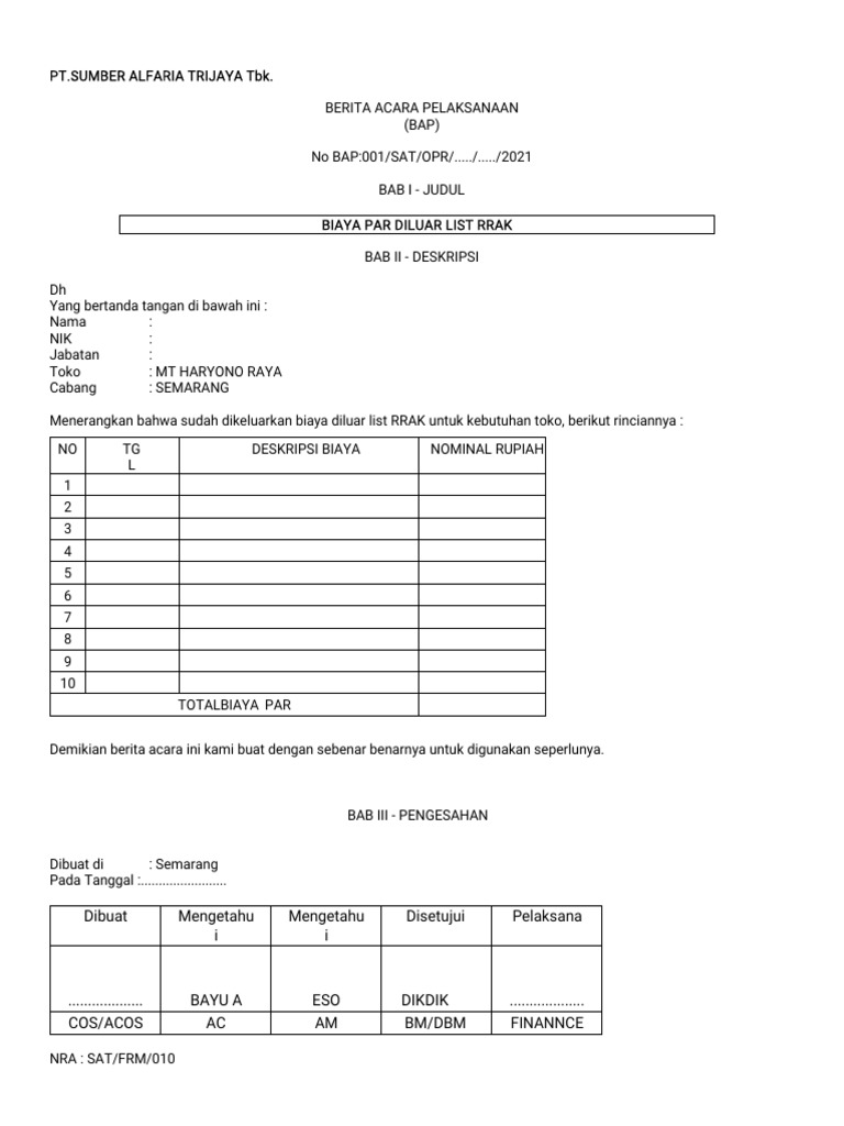 Format Bap Par Alfamart | PDF