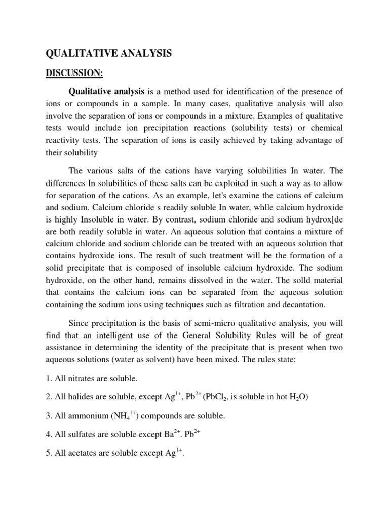L2 Qualitative Analysis | PDF | Solubility | Salt (Chemistry)