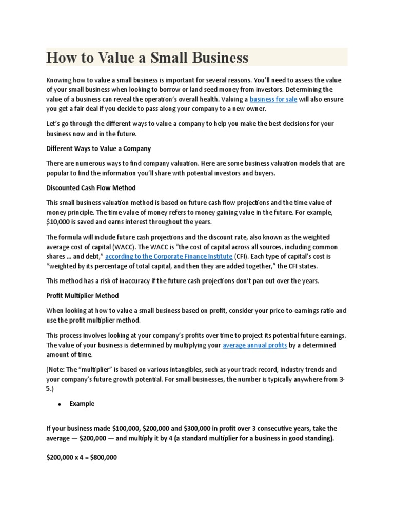 How To Value A Small Business | PDF | Valuation (Finance) | Business ...