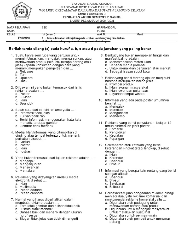 Soal SBK Kls 6 | PDF