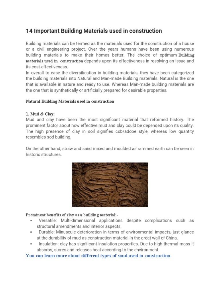 14 Important Building Materials Used in Construction | PDF | Building ...