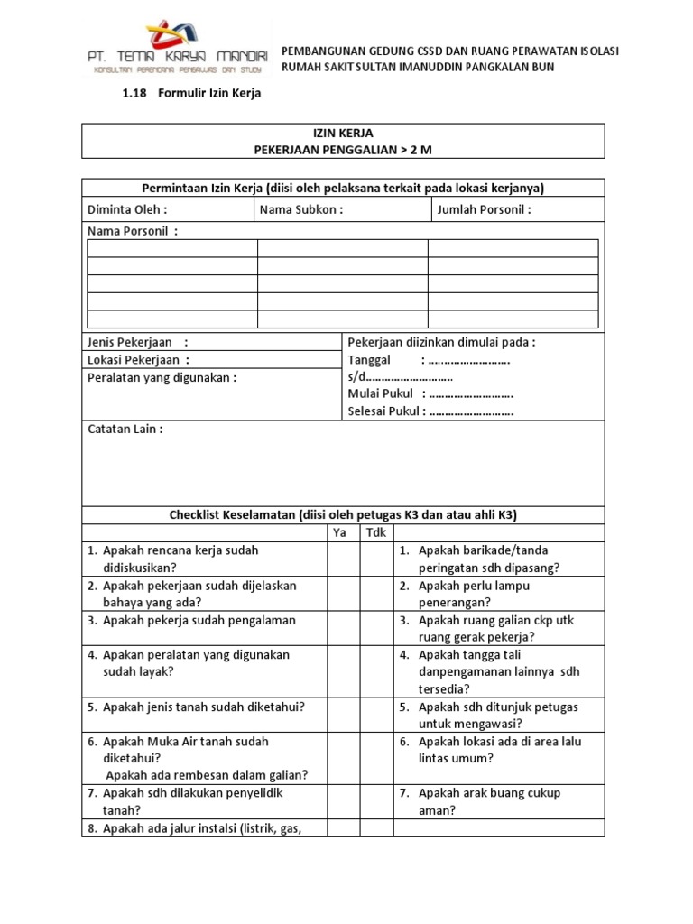 Formulir Izin Kerja | PDF