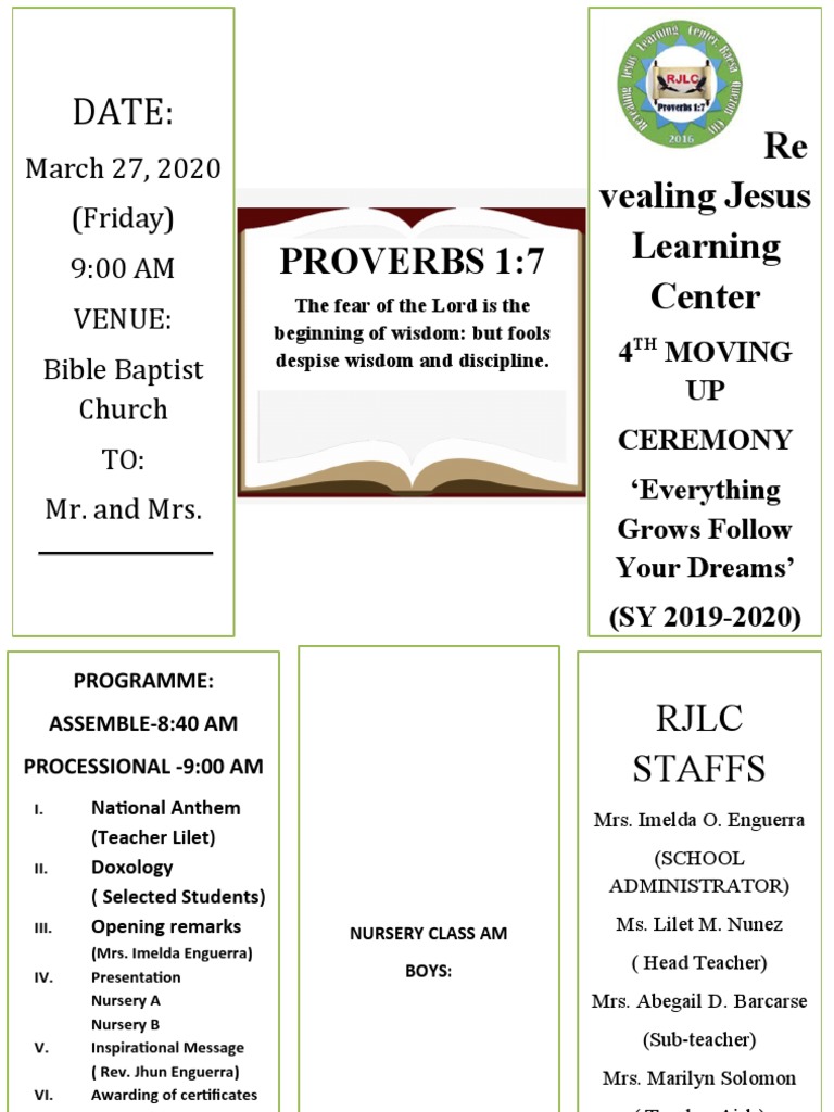 4th Moving Up Ceremony Program 2020 | PDF