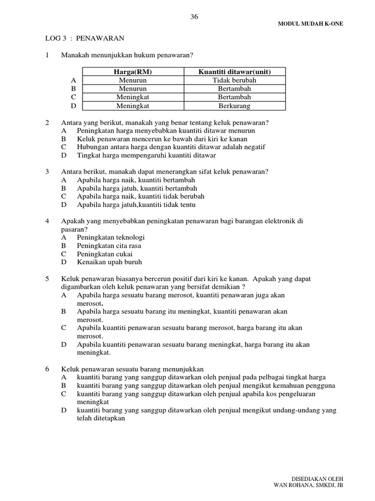 Log 3 Penawaran Soalan 2020 | PDF