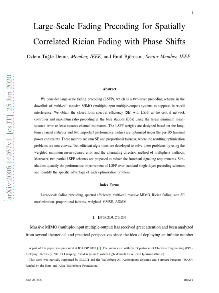 Large-Scale Fading Precoding For Spatially Correlated Rician Fading With Phase Shifts | PDF ...