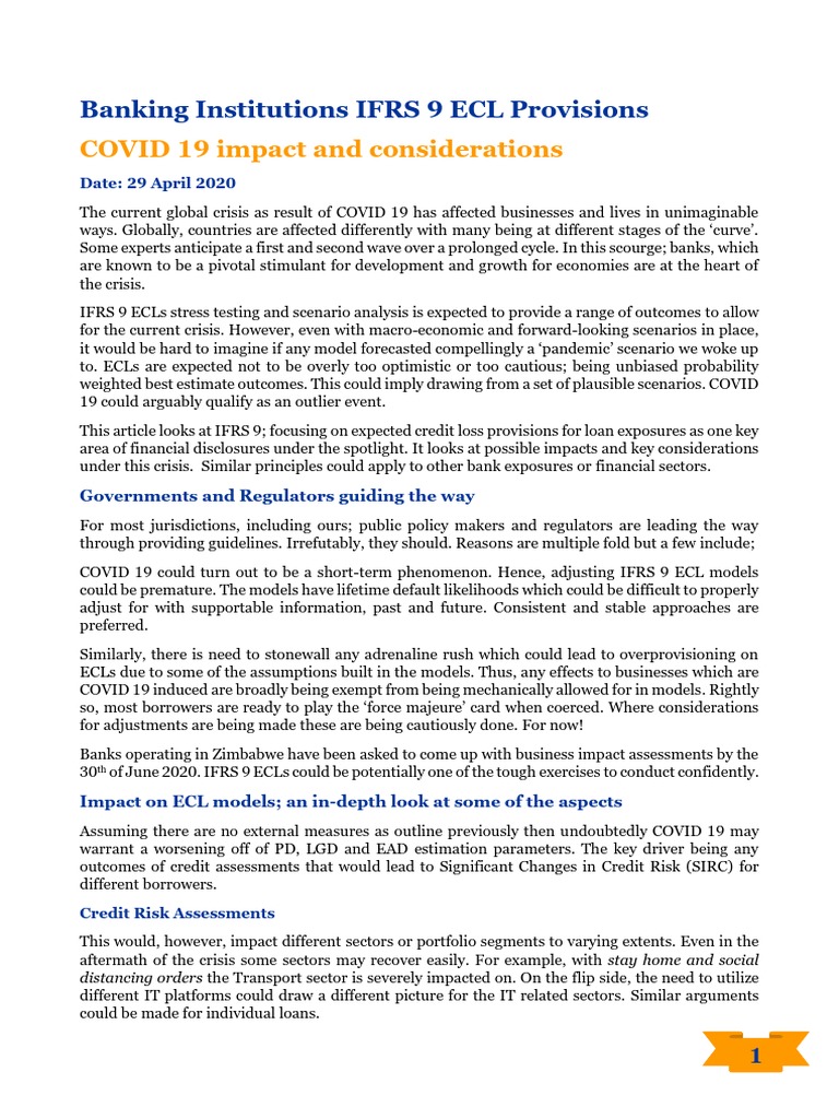 COVID 19 Impact and Considerations: Banking Institutions IFRS 9 ECL ...