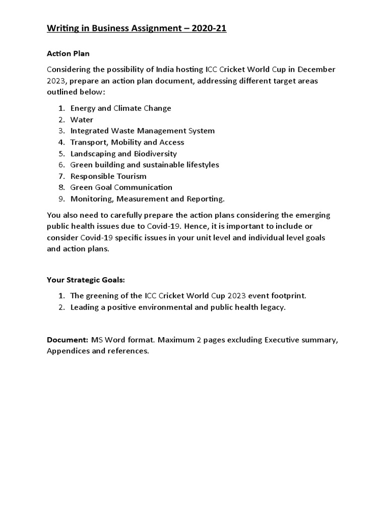 Action Plan Assignment 2020 | PDF