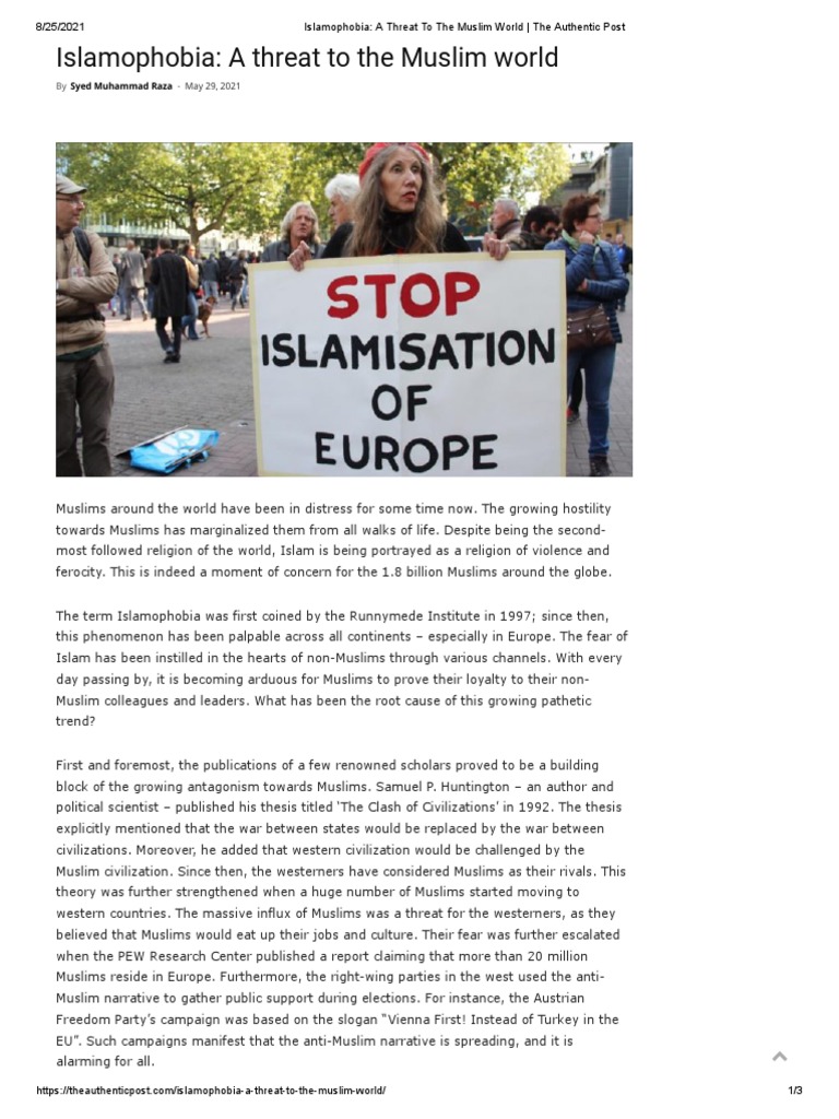 Islamophobia - A Threat To The Muslim World - The Authentic Post | PDF | Islamophobia ...