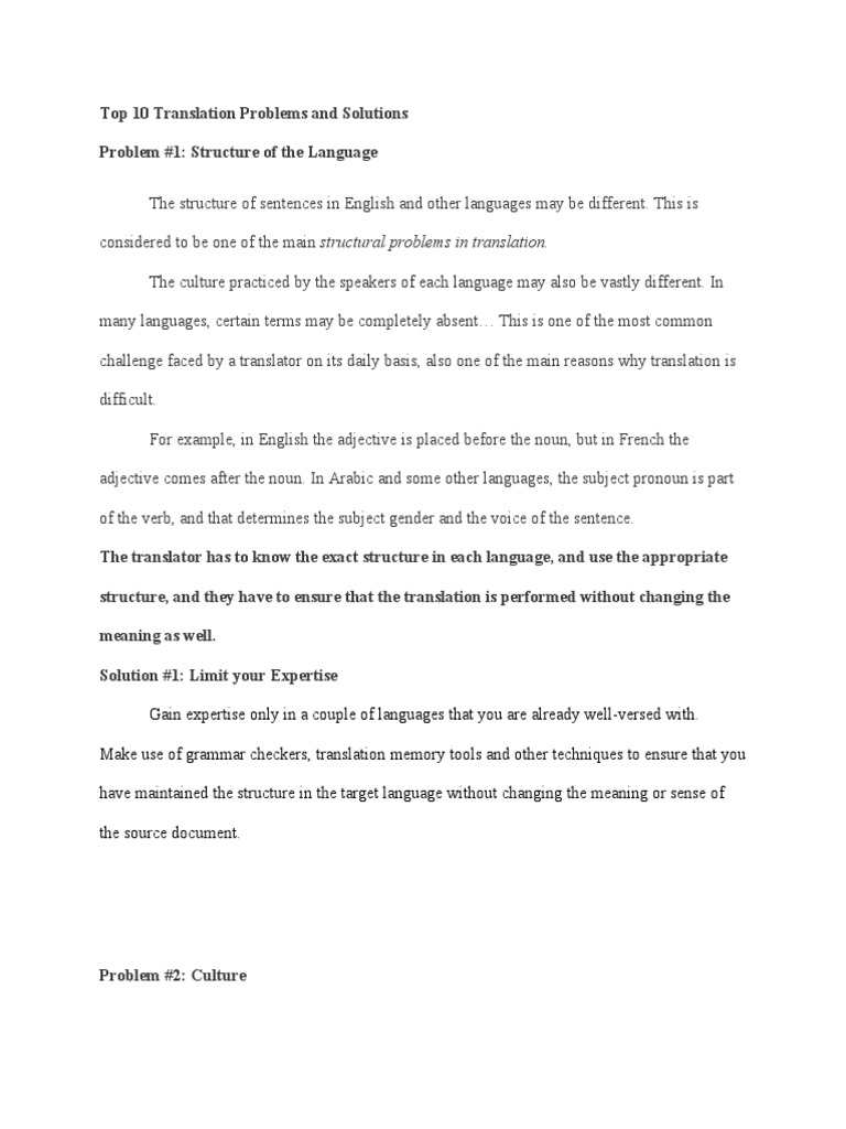 Top Translation Problems and Solutions | PDF | Translations | English ...