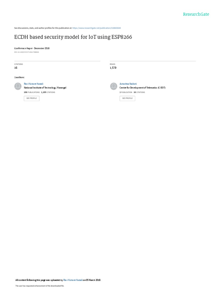 Ecdh Based Security Model For Iot Using Esp8266: December 2016 | PDF ...