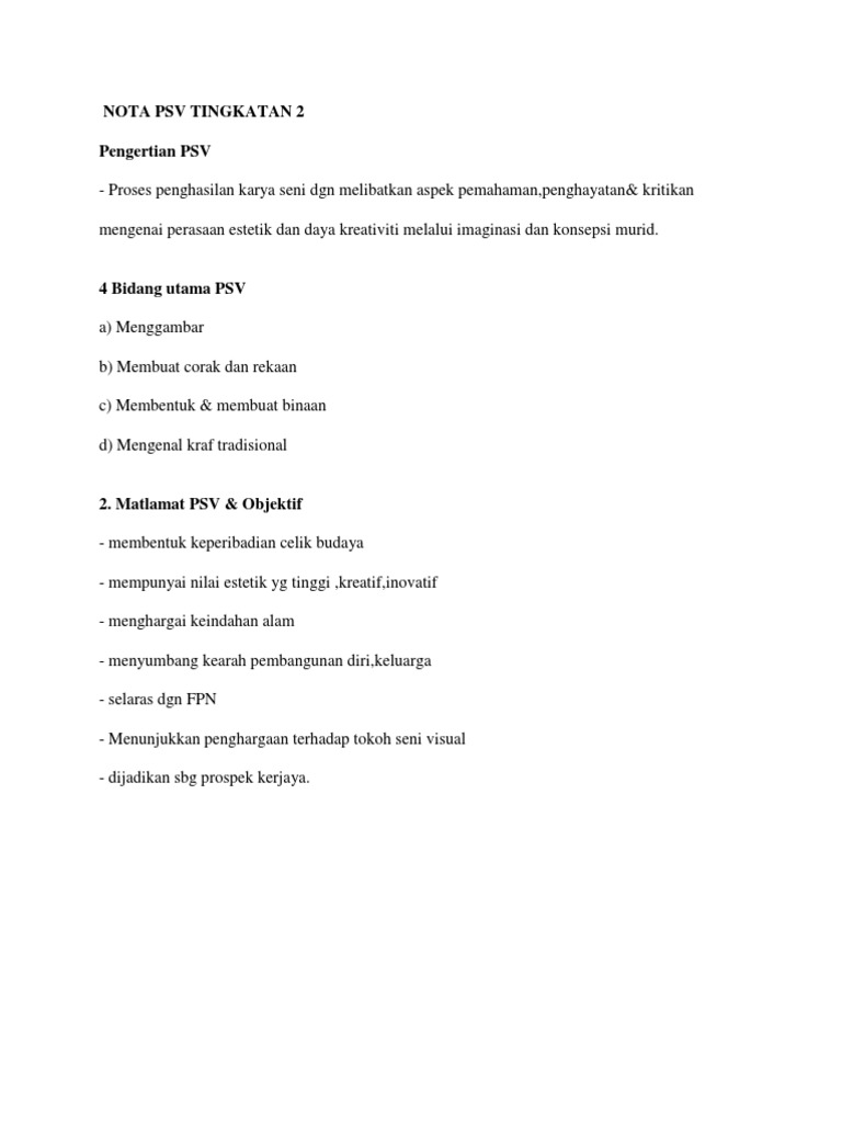 Nota PSV Tingkatan 2 | PDF