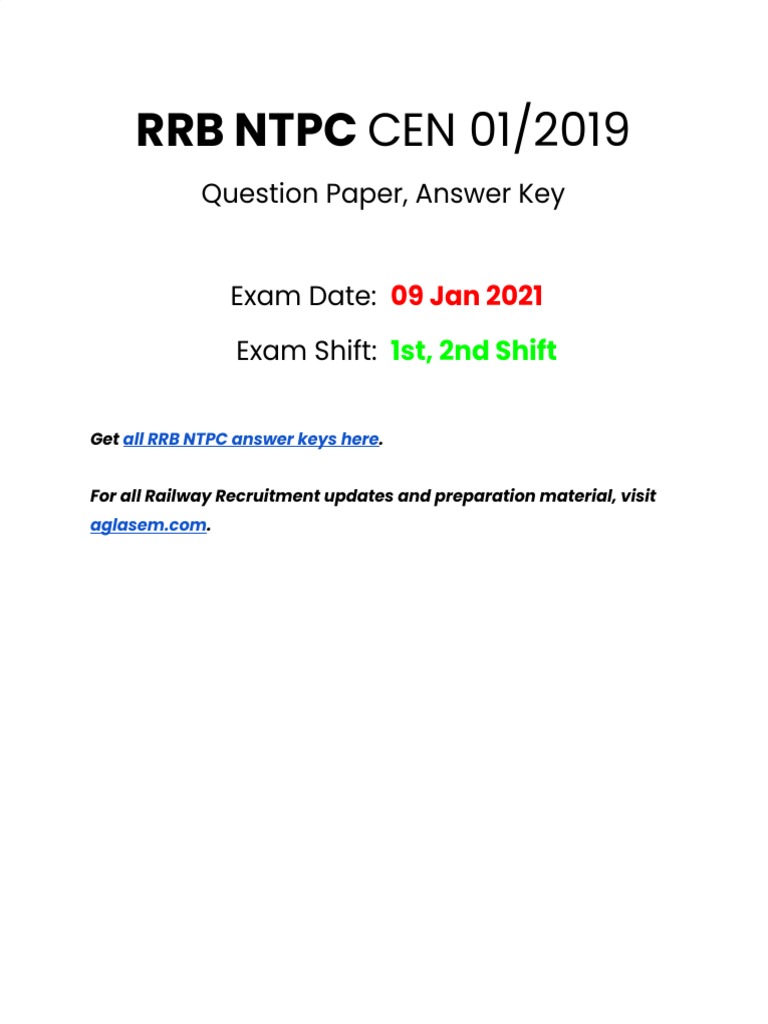 RRB NTPC Question Paper With Answer Key 9 Jan 2021 | PDF | Chemistry