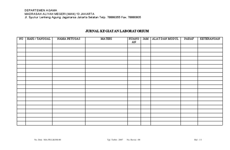 Contoh Jurnal Laboratorium MAN 13 | PDF