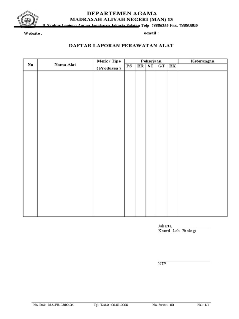 06 Daftar Laporan Perawatan Alat | PDF