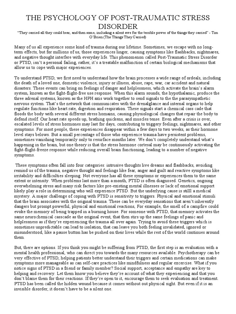 The Psychology of Post-Traumatic Stress Disorder | PDF | Stress ...