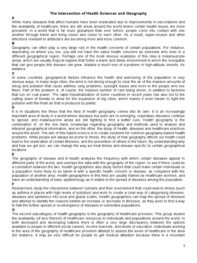 The Intersection of Health Sciences and Geography | PDF | Health Care ...