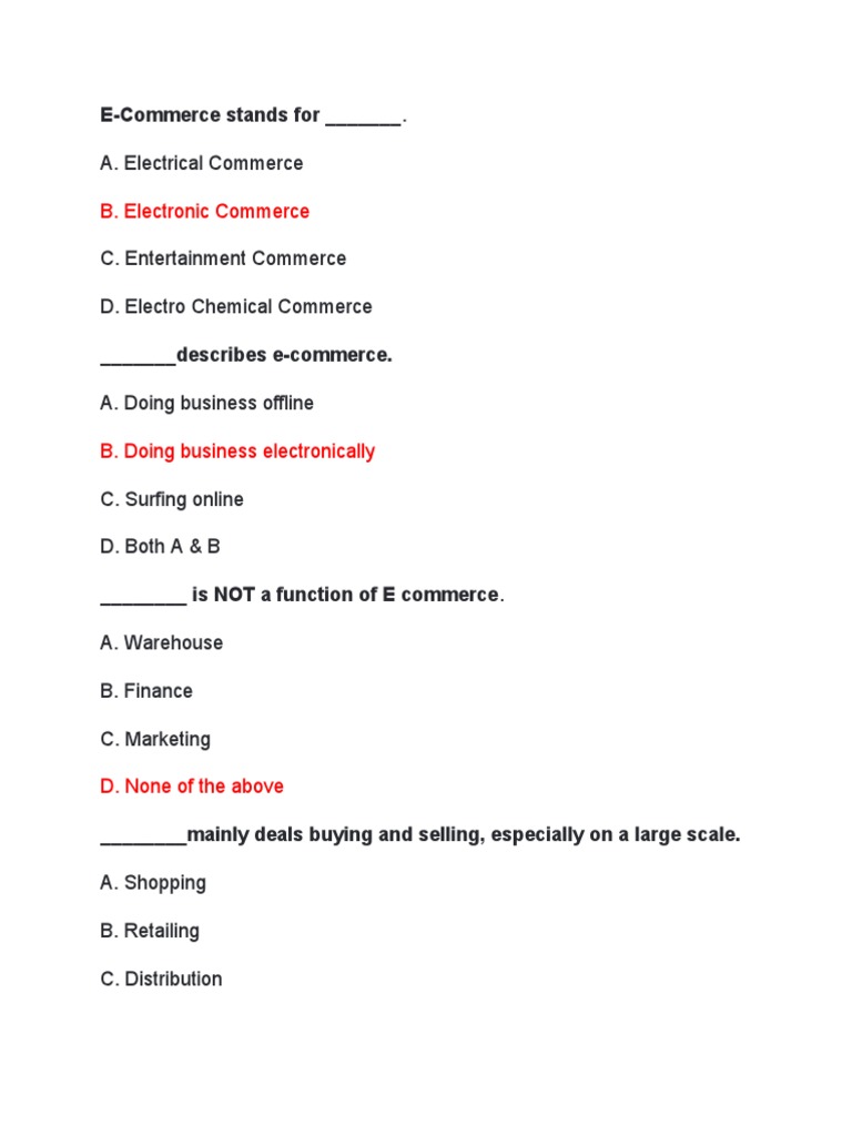 E-Commerce Basics Quiz | PDF