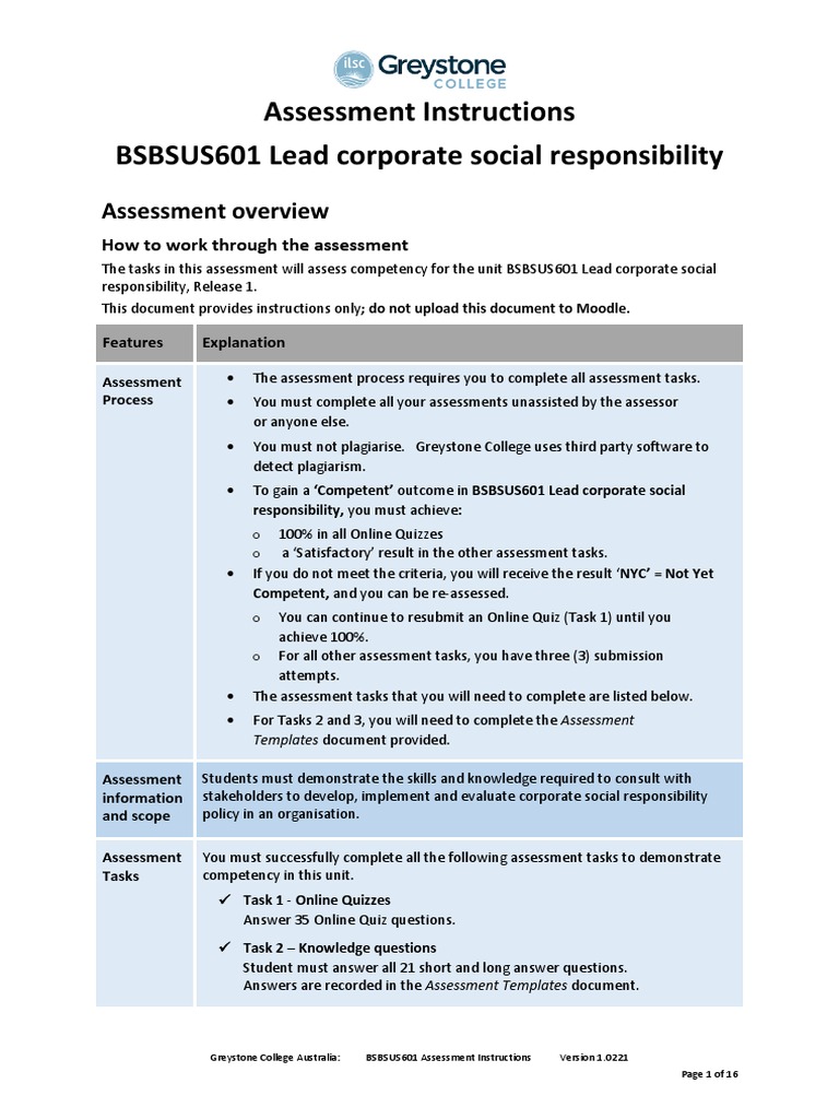 BSBSUS601 Assessment Instructions V1.0221 | PDF | Corporate Social Responsibility | Policy