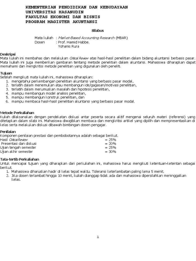 Silabus MBAR | PDF