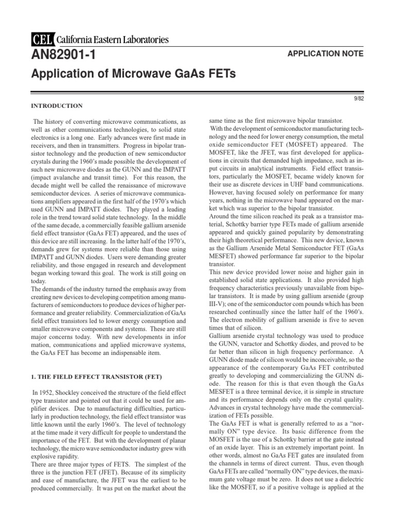 Application of Microwave Gaas Fets: California Eastern Laboratories | PDF | Field Effect ...