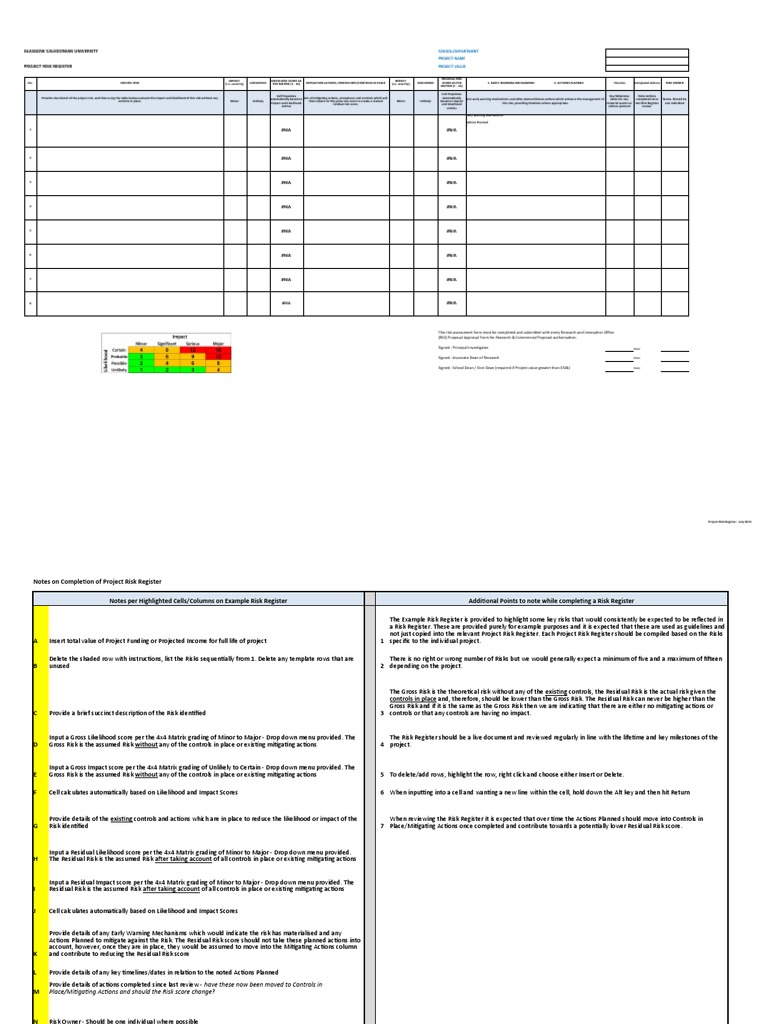 GCU Research and Project Risk Register Template (GOOD1) | PDF | Risk ...
