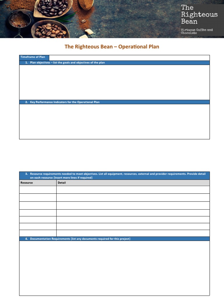 The Righteous Bean - Operational Plan: Timeframe of Plan 1. Plan ...