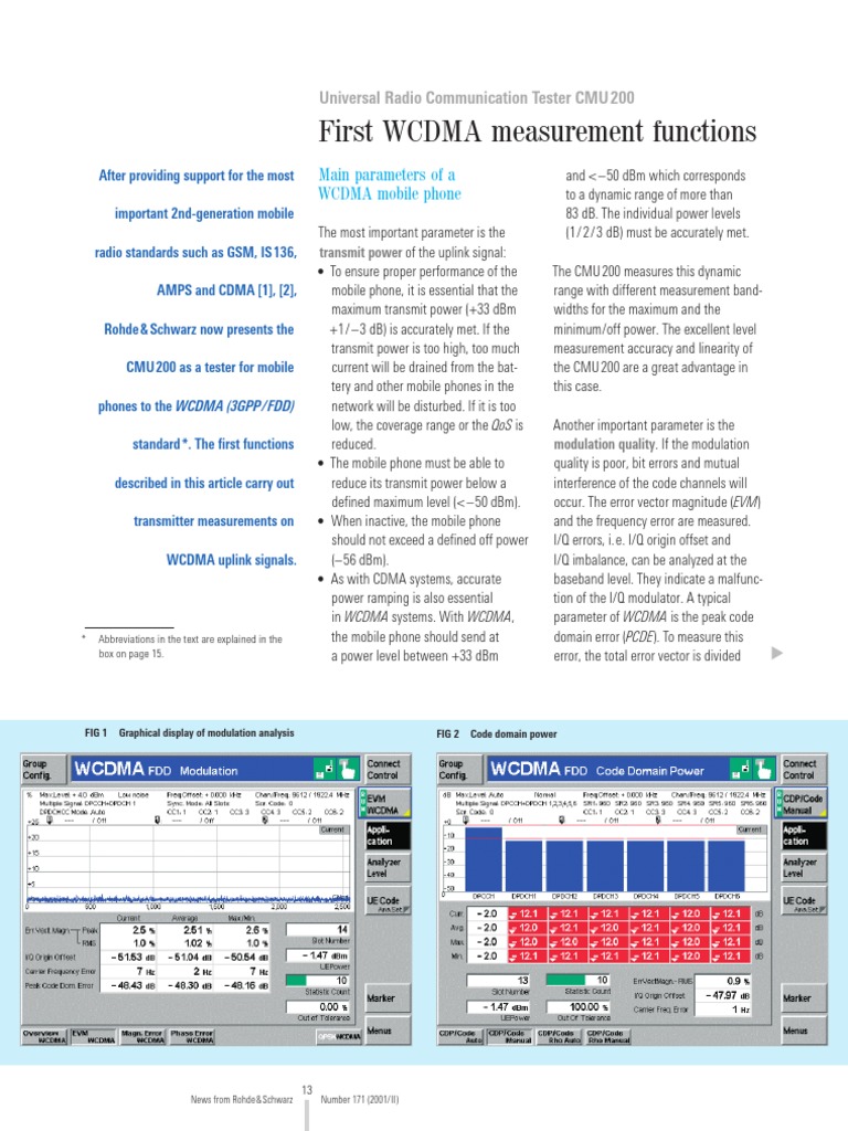 First WCDMA Measurement Functions: Main Parameters of A WCDMA Mobile ...