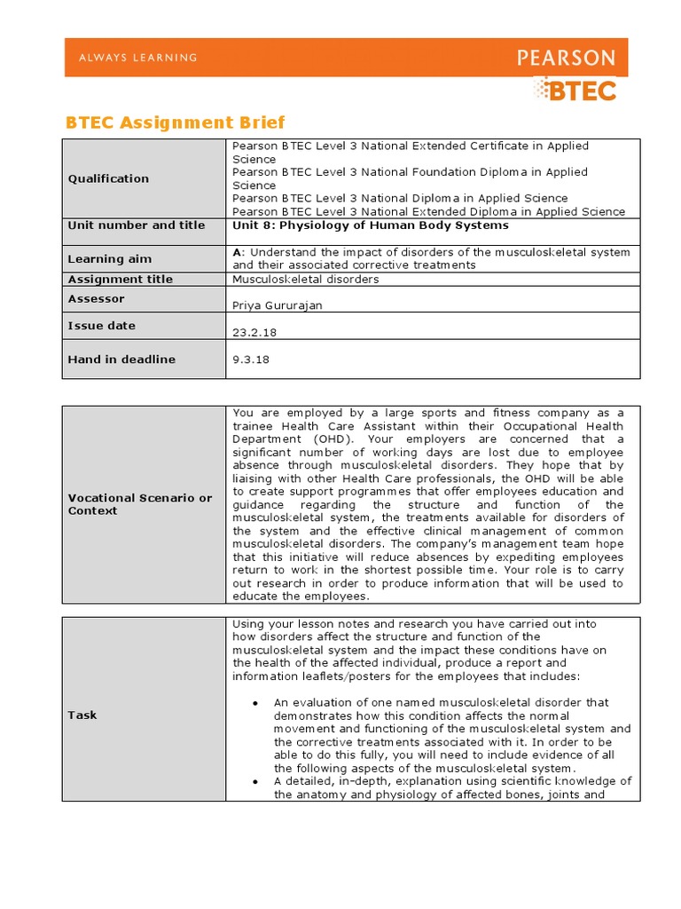Musculoskeletal System Assignment | PDF | Anatomical Terms Of Motion ...