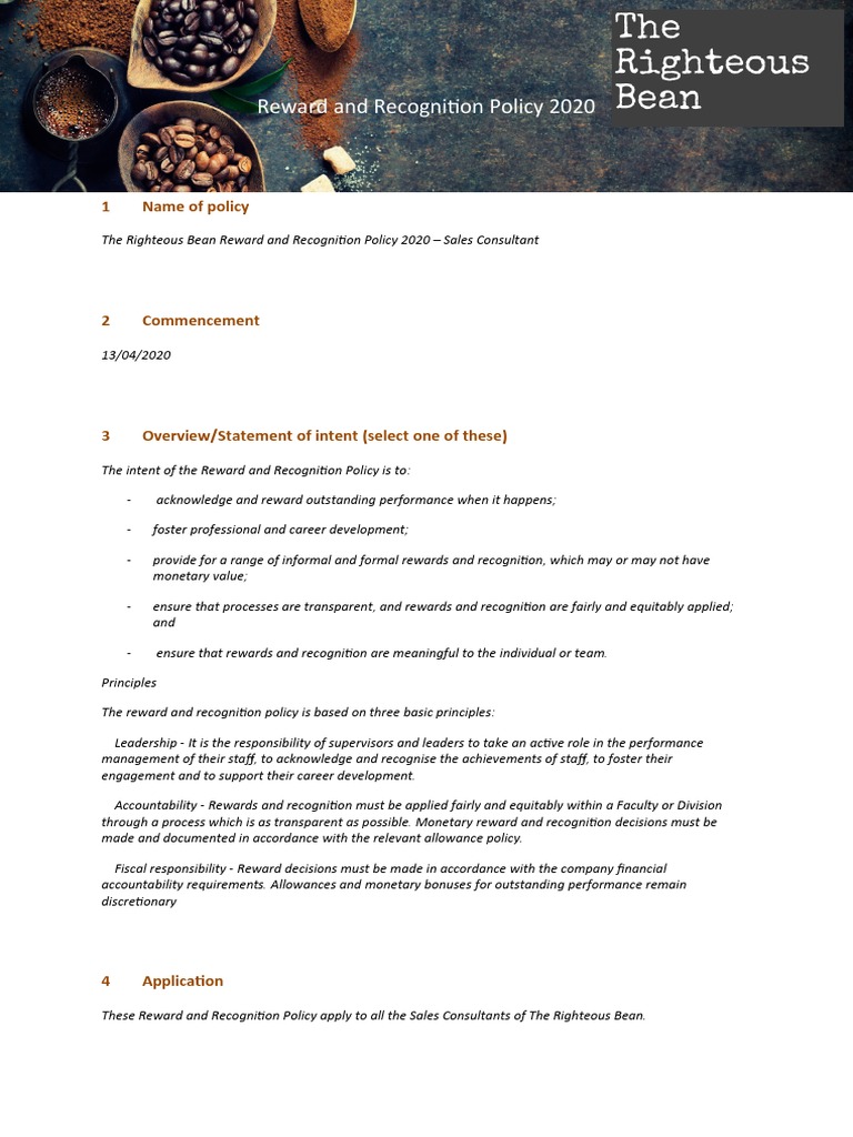 Project Reward and Recognition Policy | PDF | Policy | Employment