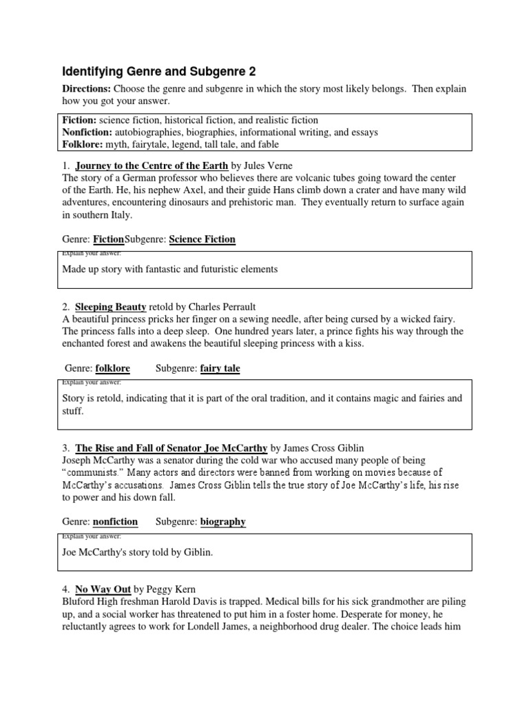 Identifying Genre and Subgenre 2 Answers | PDF | Fairy Tales | Sleeping ...