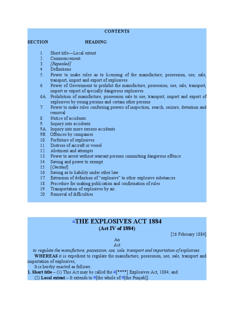 The Explosives Act 1884: Section Heading | Download Free PDF | Crimes ...