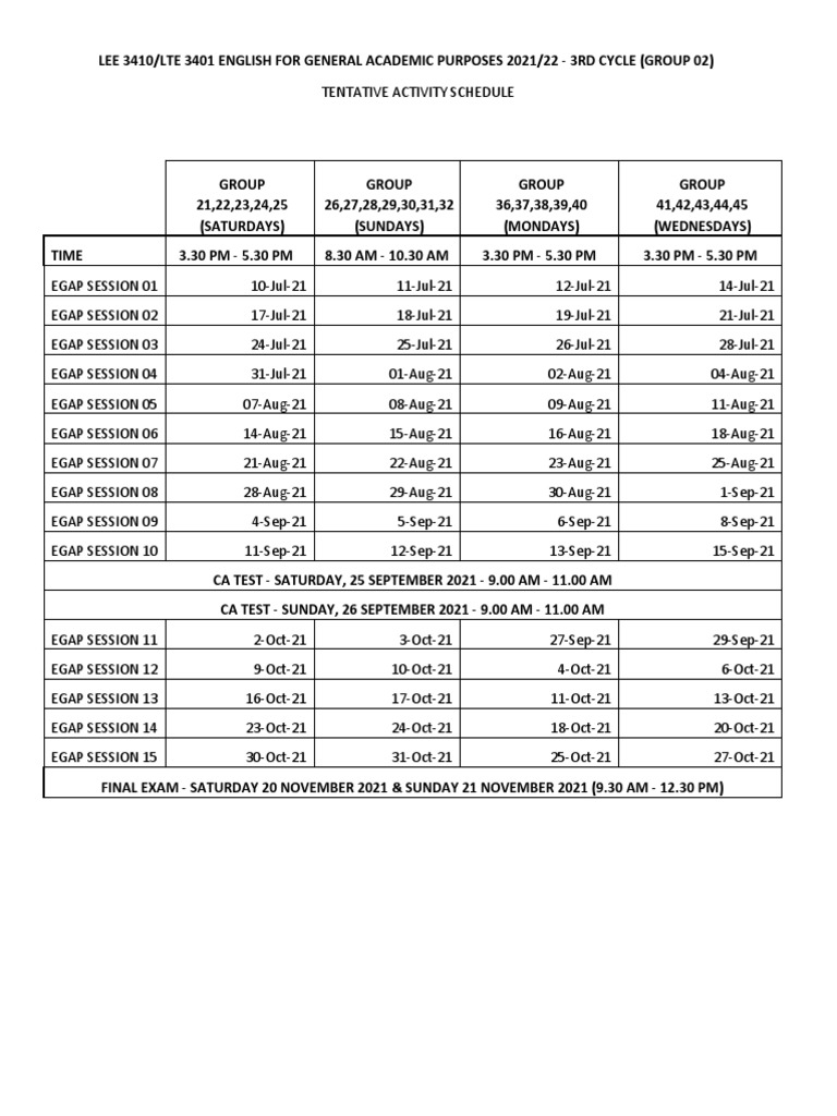 Egap - Batch 02 - Tentative Activity Schedule | PDF