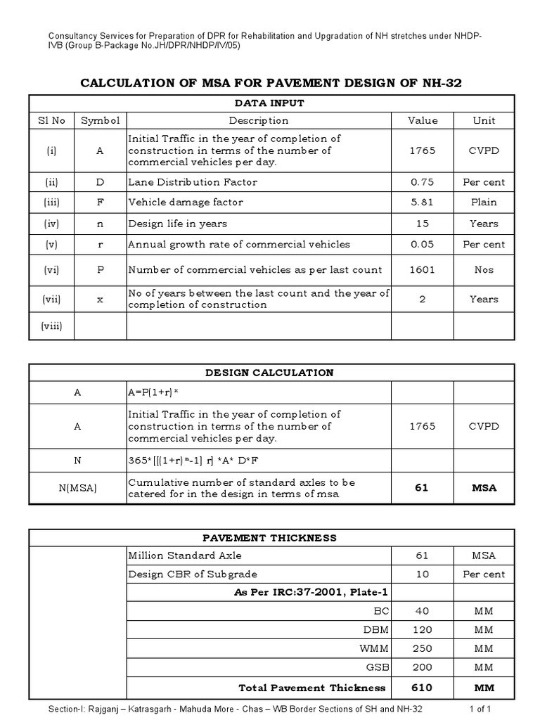 Calculation of Msa For Pavement Design of Nh-32: Data Input | PDF ...
