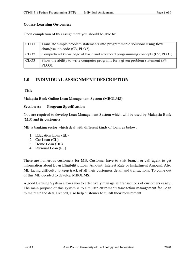 10 Individual Assignment Description Pdf Python Programming