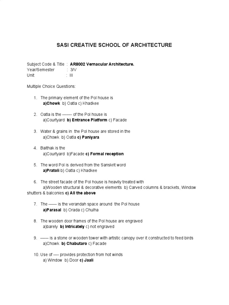 MCQ - Vernacular Architecture | PDF | Economic Sectors | Architectural ...