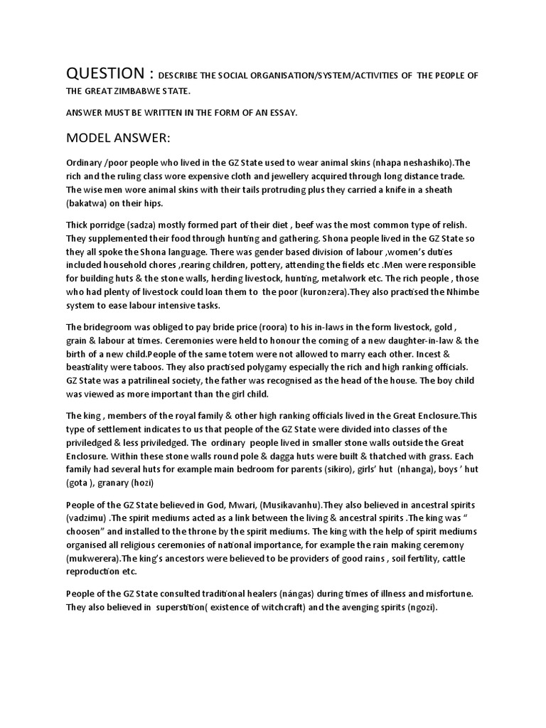 Describe The Social Organisation of The Great Zimbabwe State | PDF ...