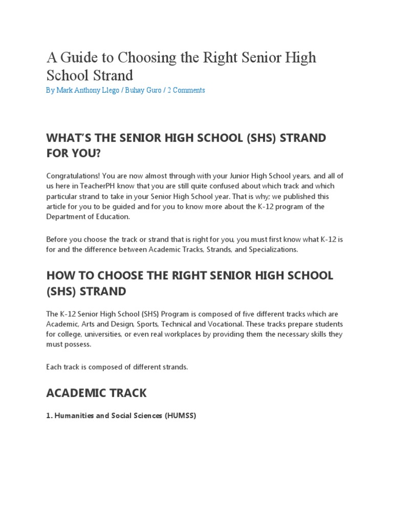A Guide To Choosing The Right Senior High School Strand | PDF ...