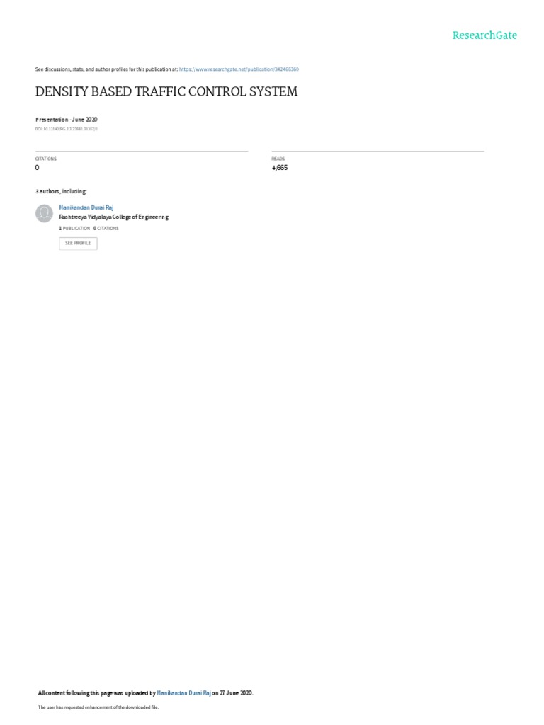 Density Based Traffic Control System: June 2020 | PDF | Infrared | Traffic