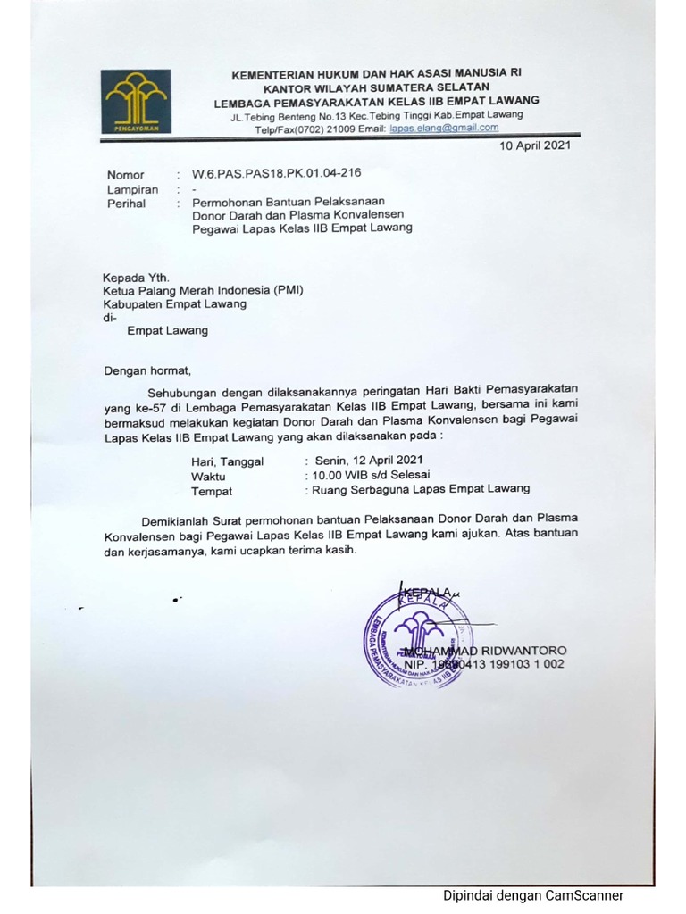 Surat Permohonan Bantuan Donor Darah Ke PMI | PDF