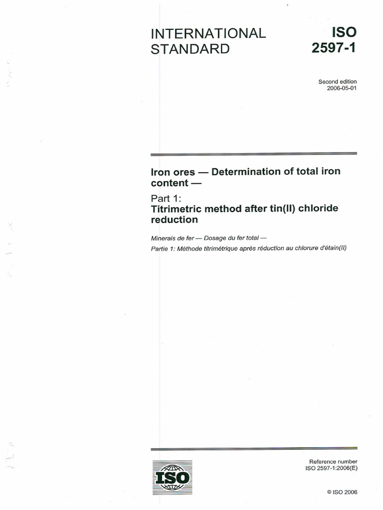 ISO 2597-1 Part 1 Determination of Total Iron in Iron Ore | PDF