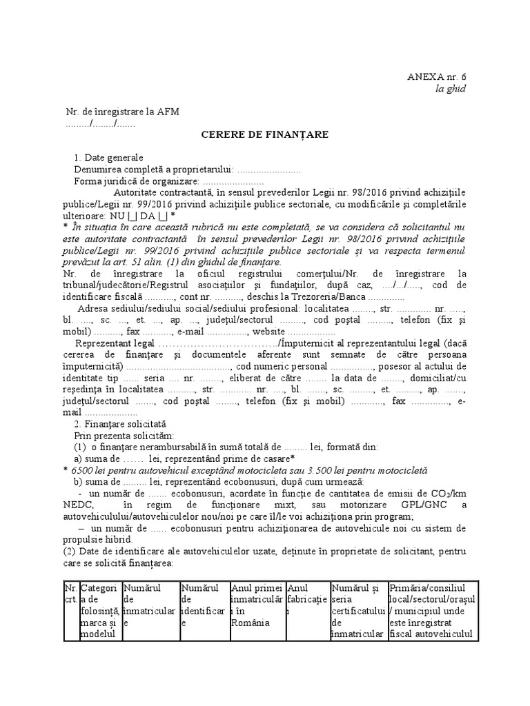 Anexa 6 Cerere de Finantare | PDF