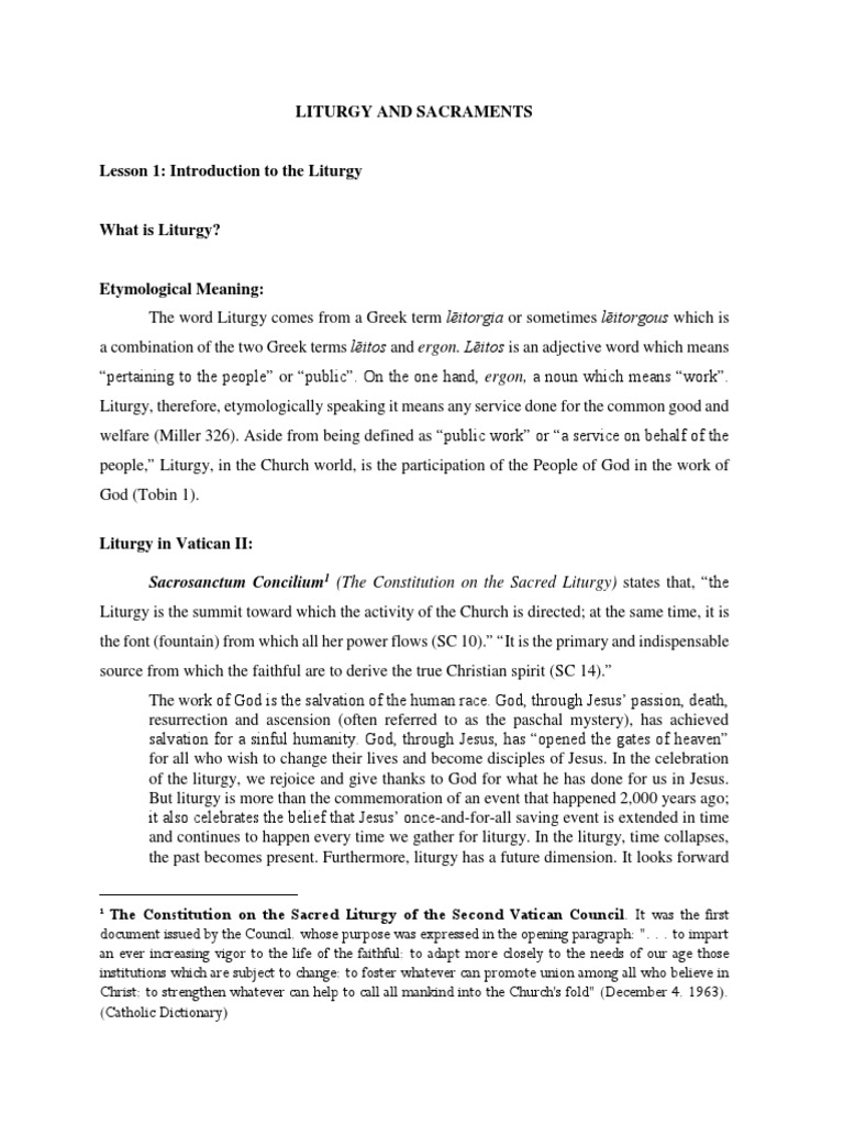 LITURGY and SACRAMENTS Lesson 1 Introduction To The Liturgy | PDF ...